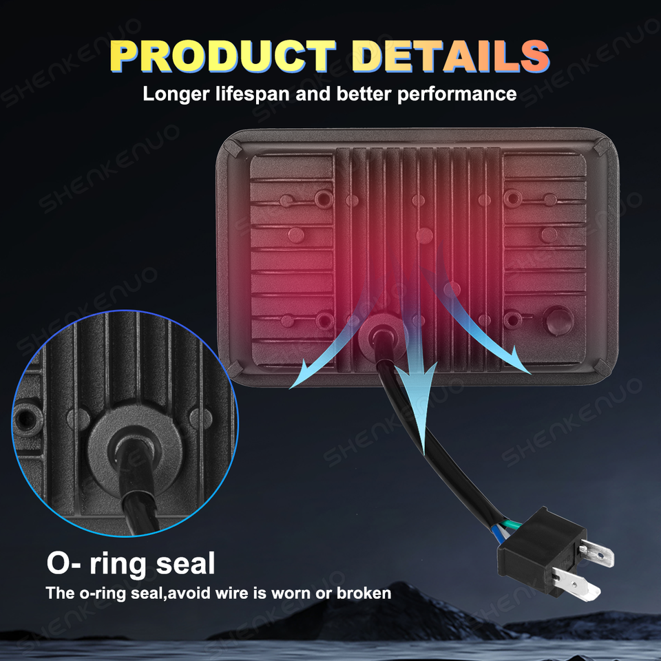 4x6" Motorcycle Square LED Headlight Hi-Lo Beam H4 for YAMAHA TW200 DT ...