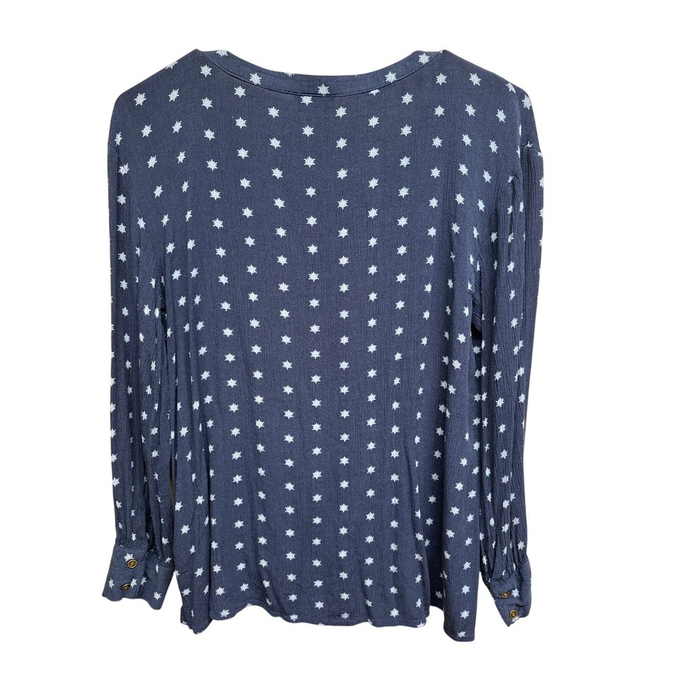 a.n.a A New Approach Navy Blue Star Print Button Up Shirt Knot Front ...