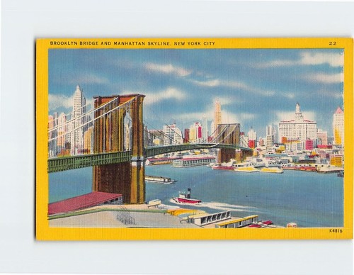 Postcard Brooklyn Bridge And Manhattan Skyline, New York City, New York ...
