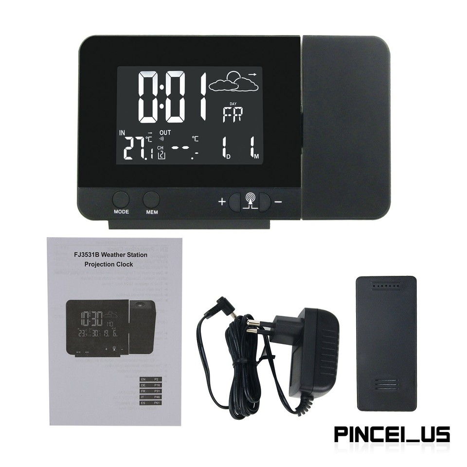 FanJu FJ3531B Projection Clock Weather Clock 8 Adjustable Backlights ...