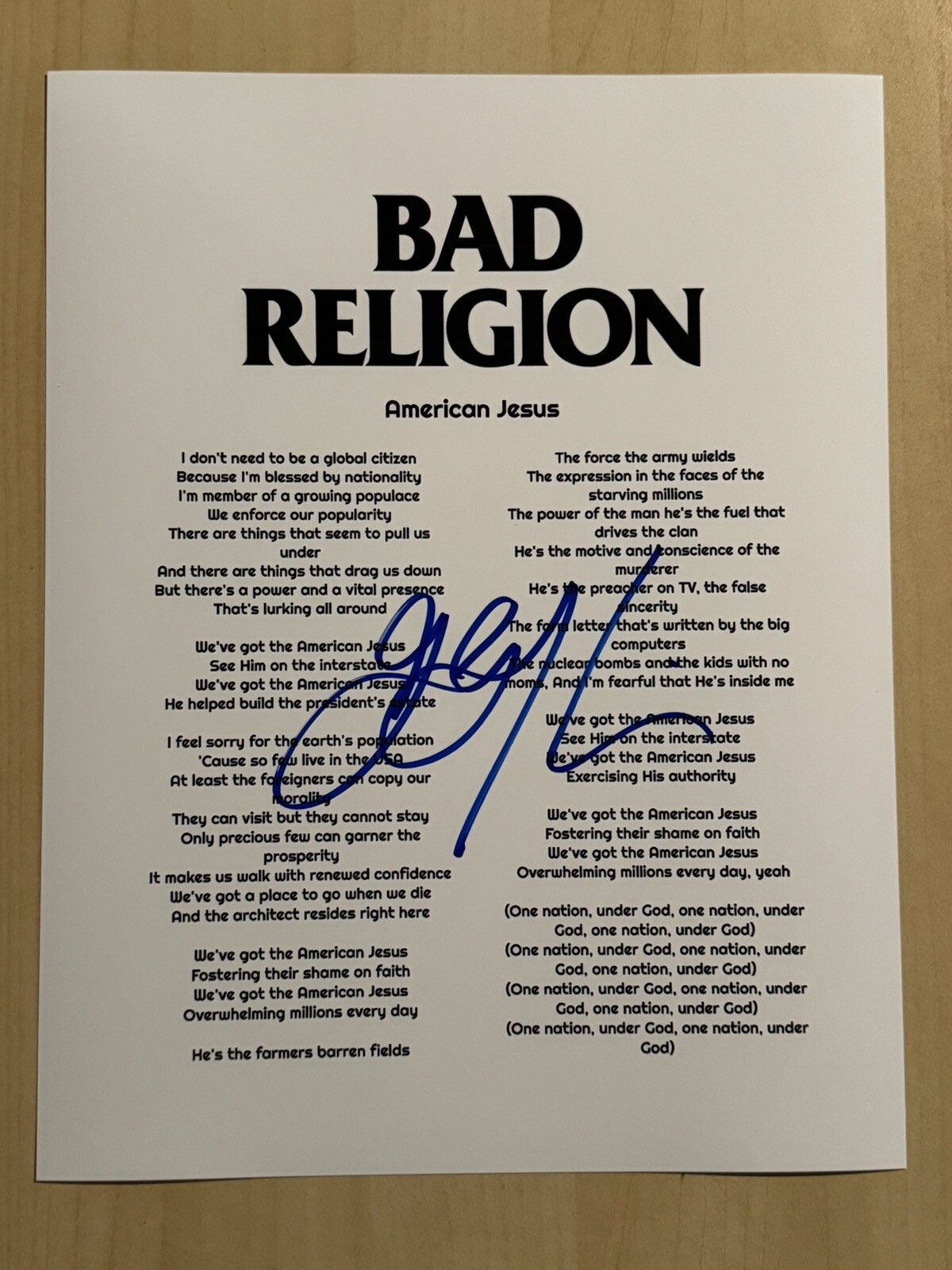 GREG GRAFFIN SIGNED LYRIC SHEET AUTOGRAPHED BAD RELIGION BAND LEAD ...