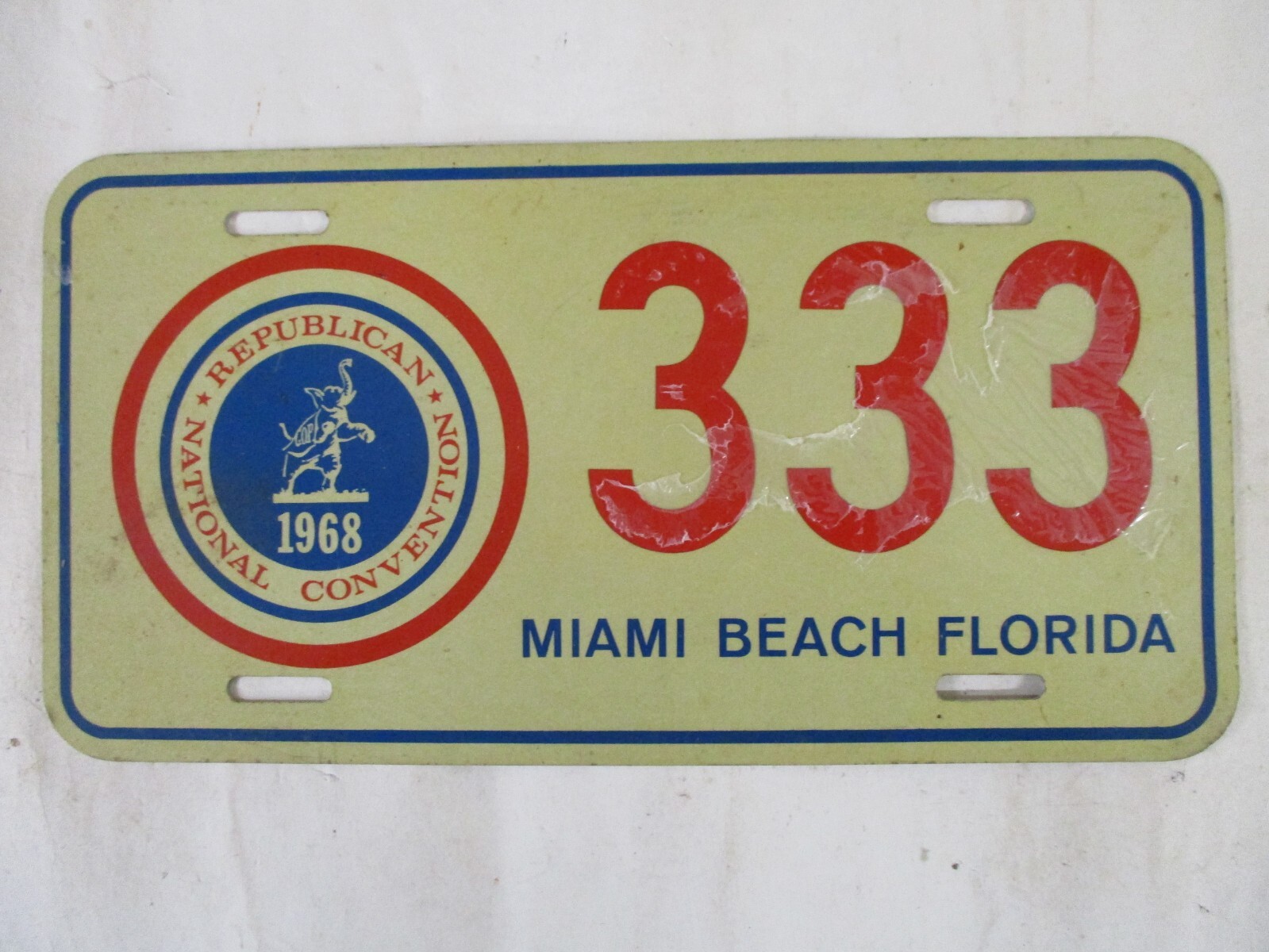 1968 Florida Republican Convention MIAMI Booster License Plate Tag ...