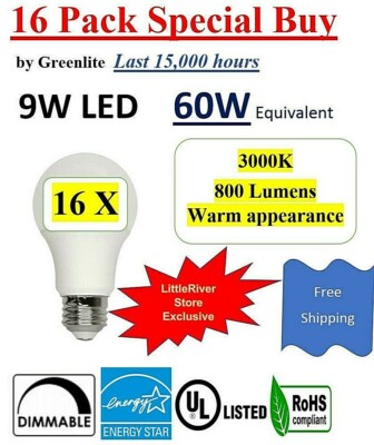 16 LED Light Bulbs 9W 60W Warm Appearance 3000K DIMMABLE SPECIAL BUY | eBay