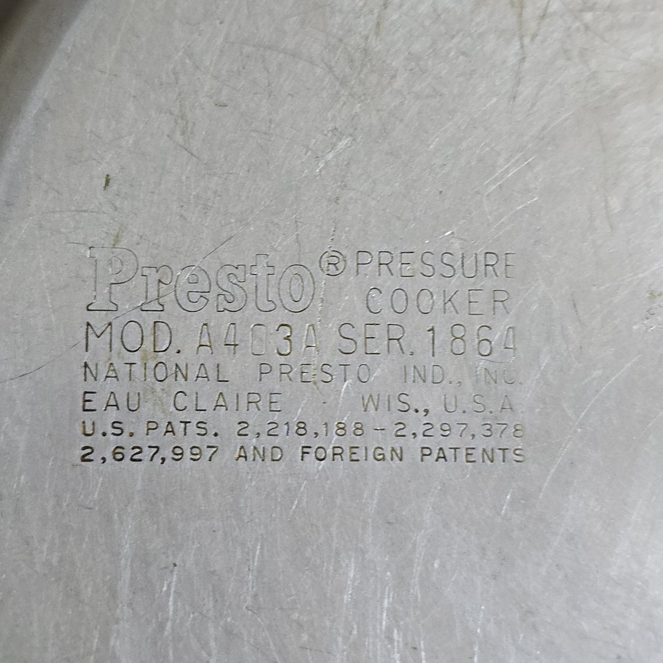 Vintage 1950s Presto Pressure Cooker 4 Qt Model A403A USA W/ Pressure ...