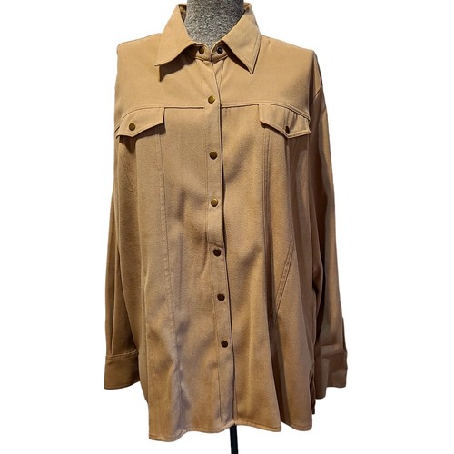 Joanna Womens Shacket Suede Feel Stretch Sz XL Shirt Jacket Button Up ...