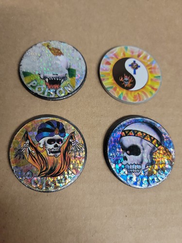 Vintage Lot of 4 Poison Skull Heavy Steel Slammer Pogs from the early ...