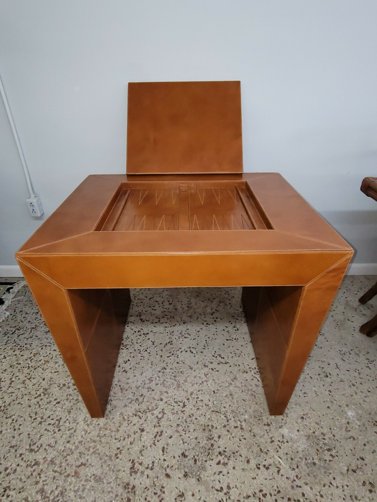 Hidden Backgammon Table All Leather Game Table 1970's Chess Checkers ...