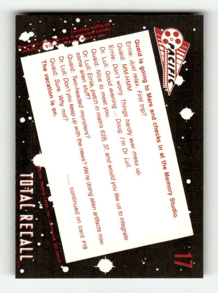 1990 Pacific Total Recall 17 Rekall memory Studio BXCP11 | eBay