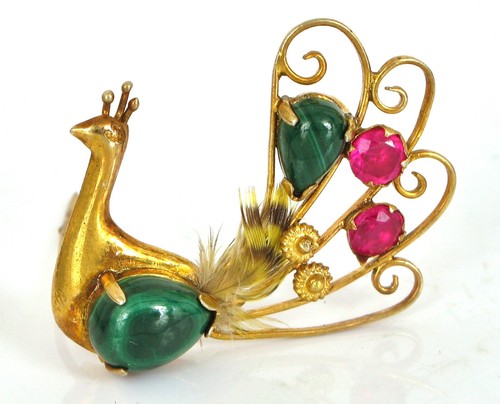 VINTAGE BEAUTIFUL STERLING SILVER SIGNED JS 925 PEACOCK MALACHITE STONE ...