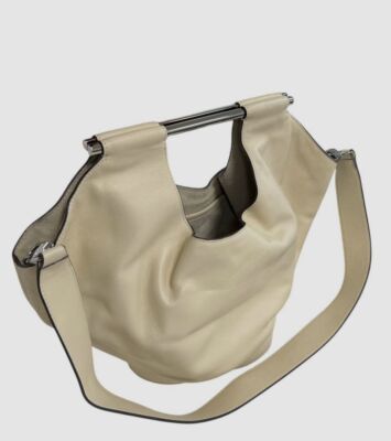 Staud Women's Beige Purse Mar Mini Leather Metal Top Handle Bucket Bag ...