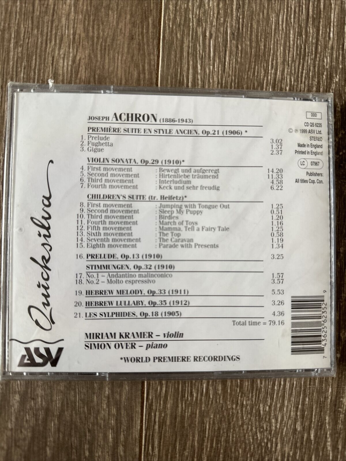 Joseph Achron : Music For Violin & Piano | eBay