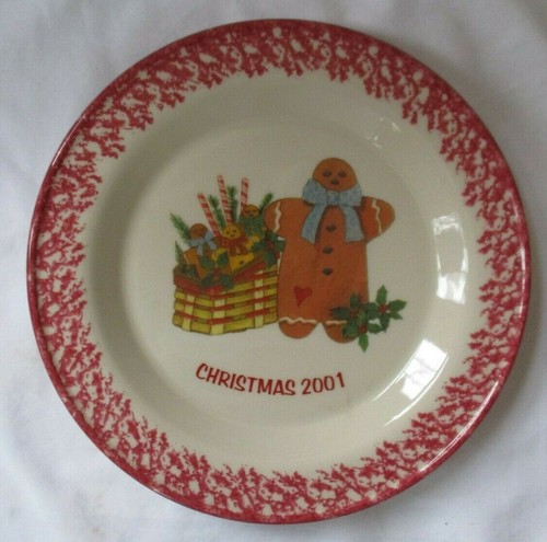 GERALD HENN WORKSHOPS CHRISTMAS 2001 POTTERY RED SPONGEWARE PLATE - NEW ...