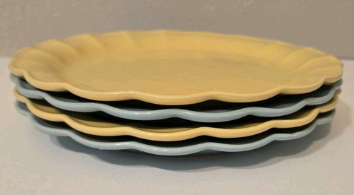 Plates The Main Ingredients Set Of 4 Yellow Blue Ruffled 9" | eBay