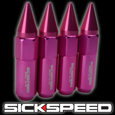 SICKSPEED 4 PC PINK SPIKED ALUMINUM 60MM LUG NUTS FOR WHEELS/RIMS 12X1 ...