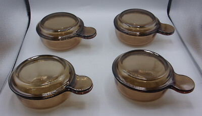 4 Pyrex Corning Ware Visions V-150-B Grab-It Heat N Eat Bowls w/Glass ...