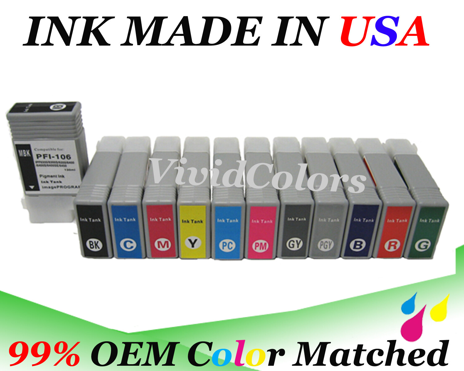Any 6 of 12 PFI-106 PFI-105 Compatible ink cartridge use for Canon ...