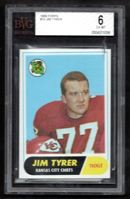 1968 Topps #15 Jim Tyrer BVG 6 EX-MT Kansas City Chiefs 3/4" crack in ...