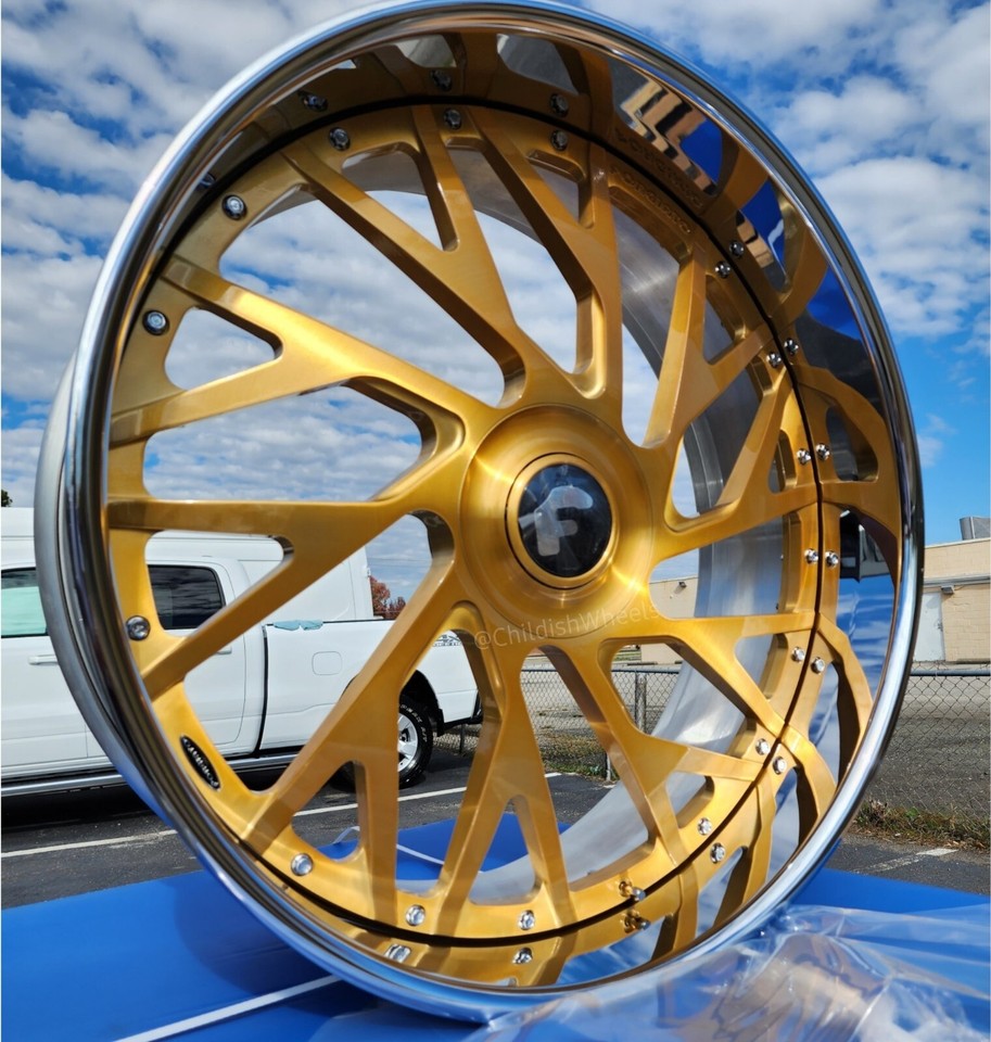 26" Inch GOLD Forgiato Concentrati 5x120 5x127 XL Floating Cap 3pc ...