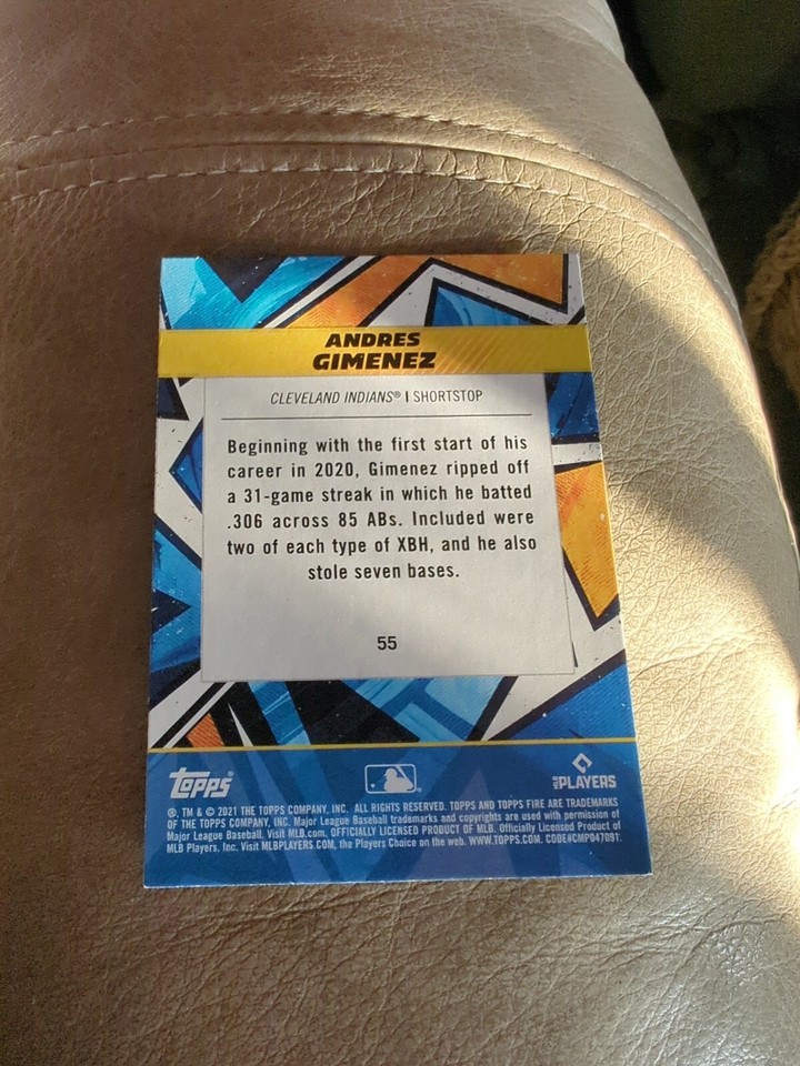 2021 Topps Fire Gold Minted Andres Gimenez #55 Rookie RC Indians ...