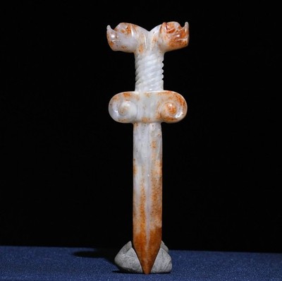 11.5CM Old Dynasty Natural Hetian Jade Beast Head Weapon Sword Sabre ...