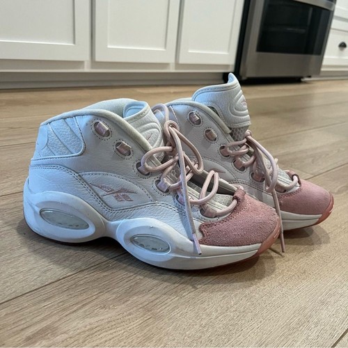 Reebok Question Mid Pink Toe White Retro Allen Iverson Sneaker Size 7 ...