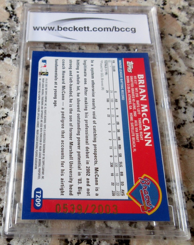 BRIAN MCCANN 2003 Topps Graded GOLD Rookie Card RC BGS BCCG 10 POP 1 WS ...