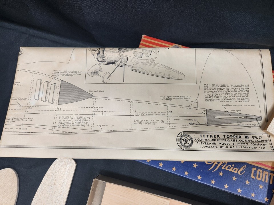 Vintage Cleveland Topper 3 III balsa model airplane kit tether model | eBay