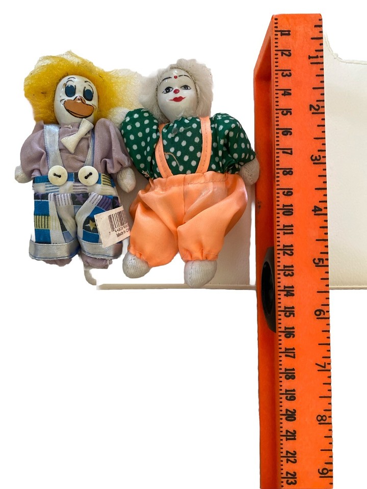 2 Vtg Small Clown Dolls Porcelain Head Bean Bag Body 4.75 Inches Creepy ...