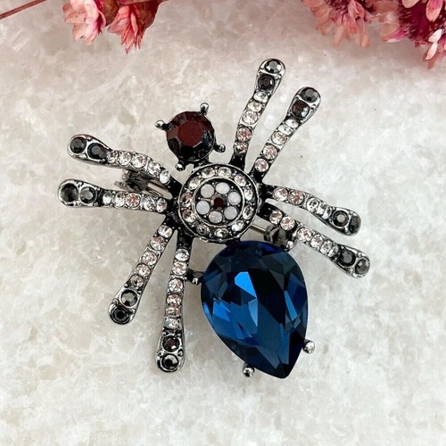 Mint Condition XL Silver Toned Spider Blue Rhinestone Vintage Spider ...