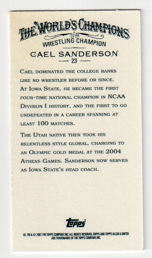 2007 Topps Allen & Ginter's Mini Cael Sanderson Card #23 Rookie RC ...