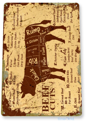 TIN SIGN Beef Cuts Metal Décor Wall Shop Farm Cow Kitchen Store A979 | eBay