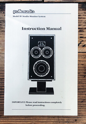 Polk Audio Model 10 Studio Monitor Speaker Owner / User Manual ...