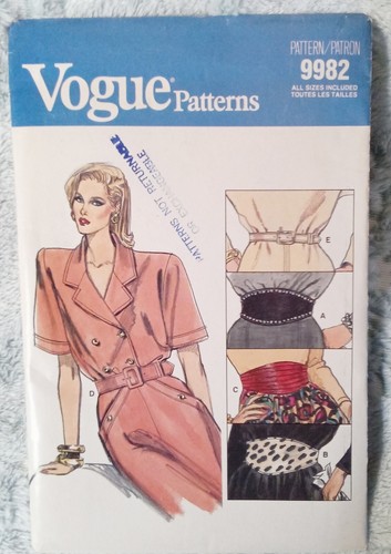 Vogue Pattern #9982 Misses Belt (6-18) UNCUT/FF | eBay