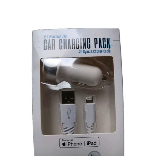 InfiniTek 15.5 Watt Dual USB Car Charging Pack 4 ft Sync & Charge Cable ...