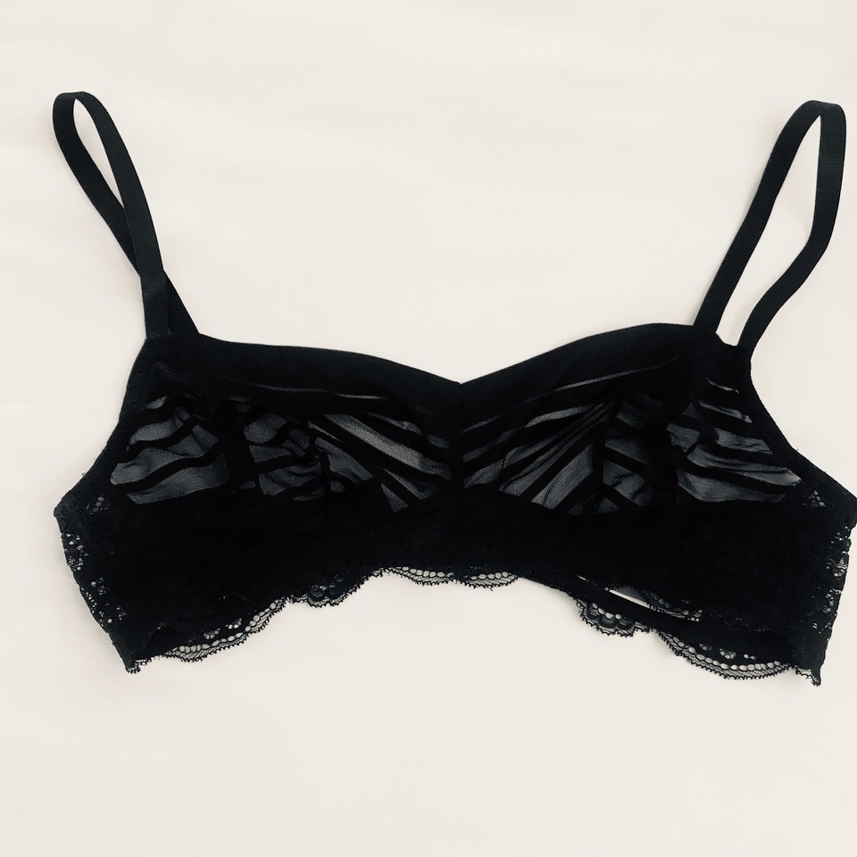Adore Me No Underwire Bra size 34DD Black Sheer Stripped Sexy Lace New ...