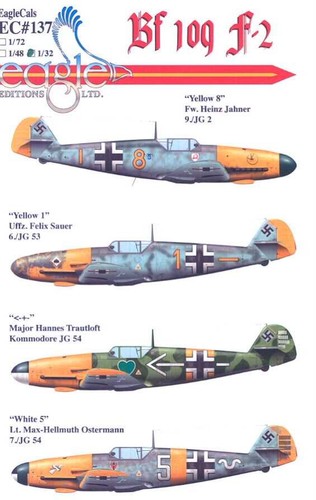 EagleCals Decals 1/32 MESSERSCHMITT Bf-109F-2 Fighter JG2 JG53 & JG54 ...