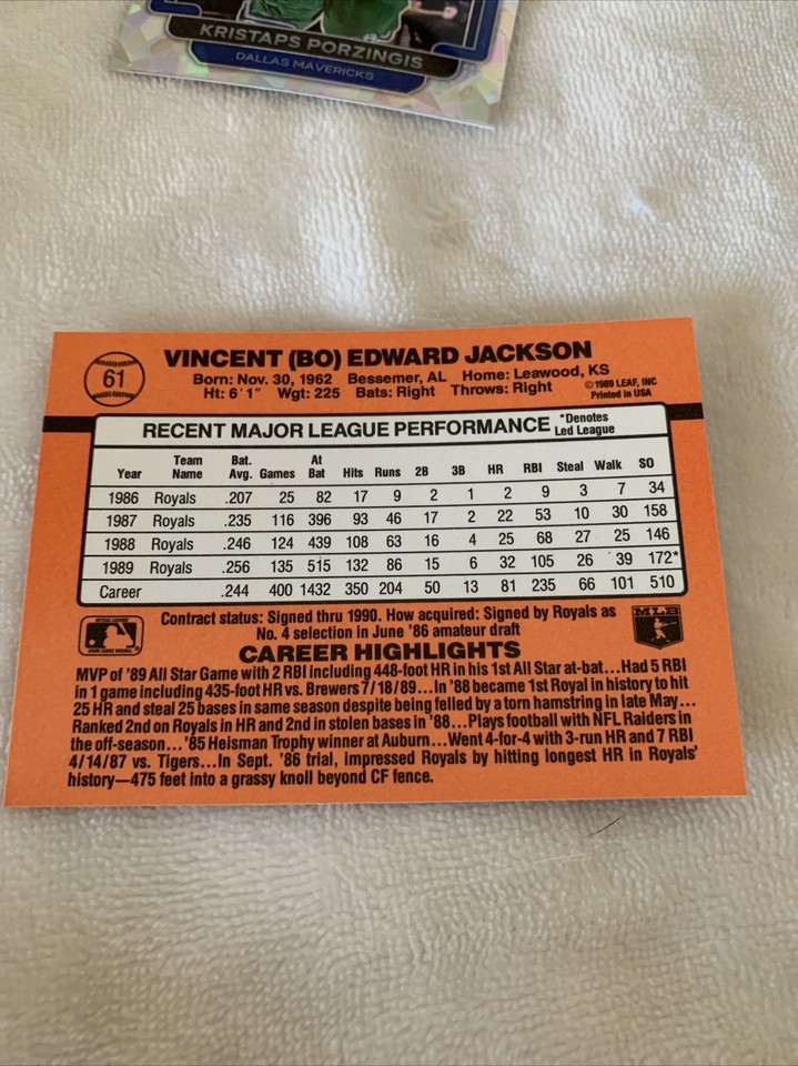 Bo Jackson donruss 1990 error card Baseball | eBay