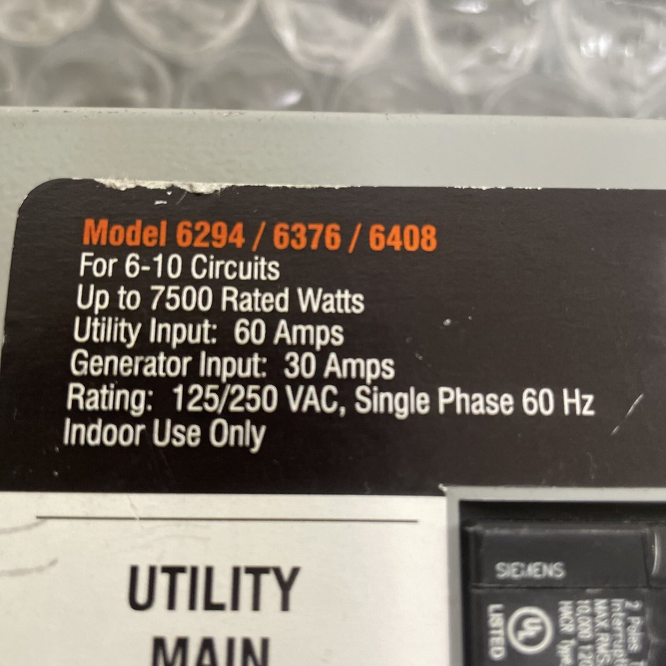 GENERAC 6294/6376/6408 Generator Safety Transfer Switch. Up To 7500 ...