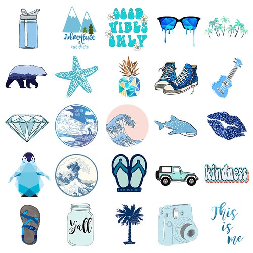 50pcs Blue INS Style VSCO Cute Vinyl Decal Stickers Laptop Waterproof ...