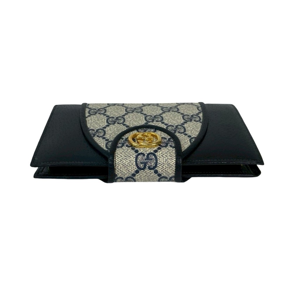 GUCCI GG Logo Metal Bifold Wallet leather PVC Navy 40885 | eBay Australia