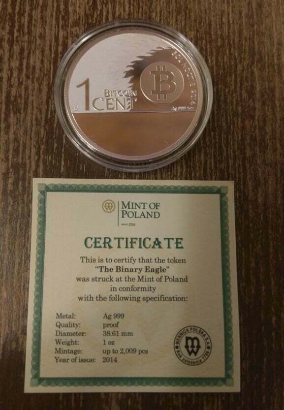 Sol Noctis Binary Eagle 1 Bitcoin Cent BTC 2014 Silver Round Coin Mint ...