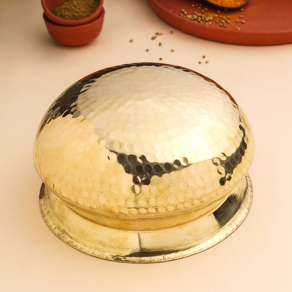 Heavy Bottom Hammered Finish Brass Biryani Rice Cooking Pot, 4.5 Liter ...