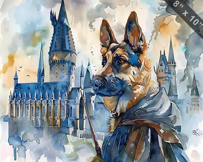 German Shepherd with a magical robe and wand standing in 8x10 Print | eBay