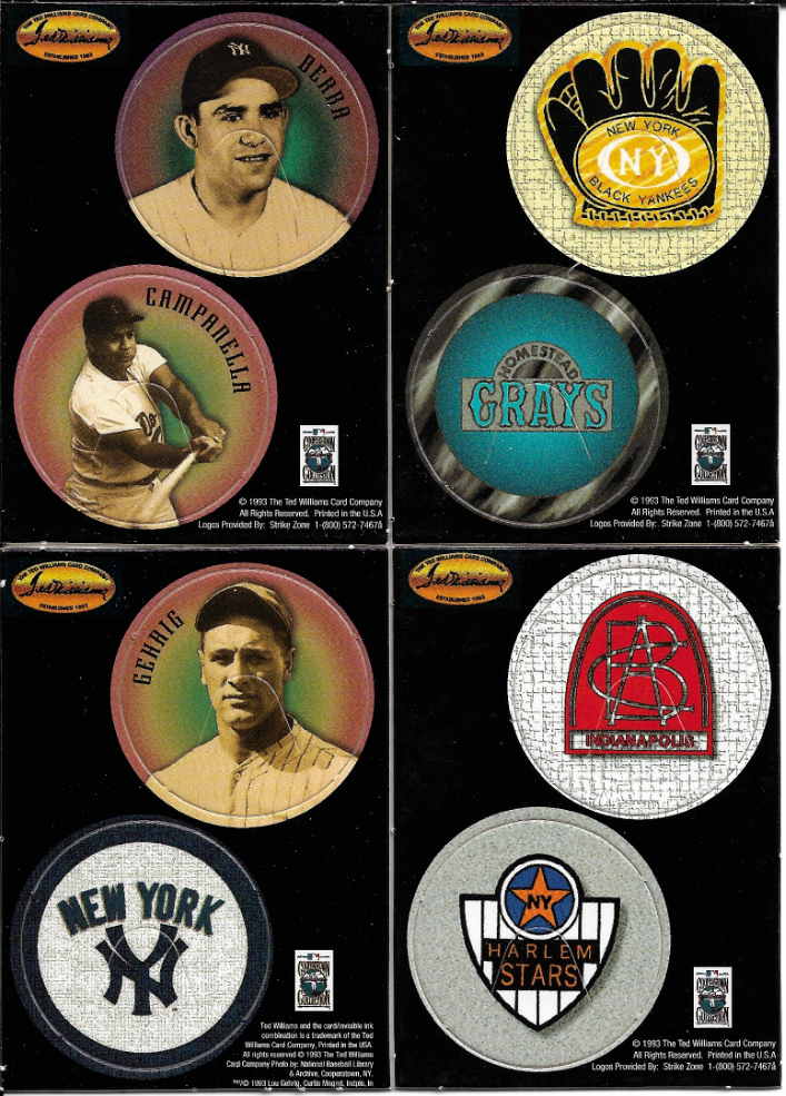 1993 Ted Williams Baseball Pogs 4 Card Lot with Yogi Berra & Lou Gehrig ...