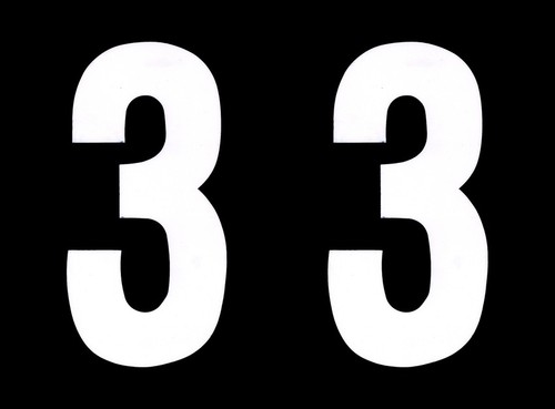"#33" 6" Tall White "Extreme" Stick-On Race Numbers - 3 Pack | eBay