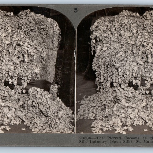 1914 Manchester, CT Bale Cocoons Spun Silk Factory Stereoview Real ...