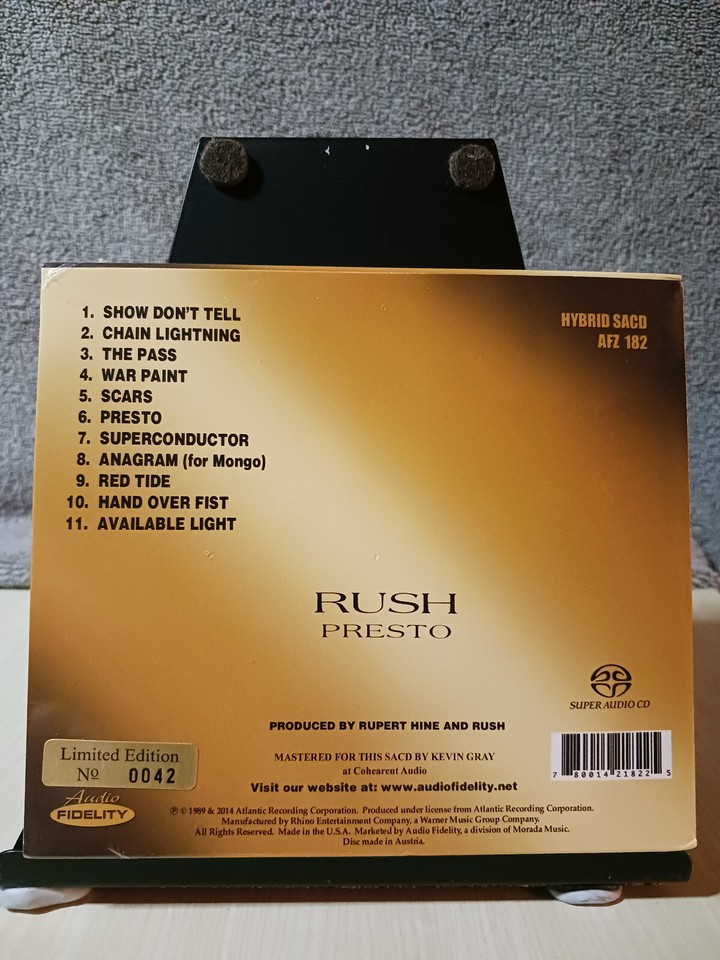 RUSH "PRESTO" **SEALED** LOW #0042 AUDIO FIDELITY REMASTERED HYBRID SACD MINT | eBay