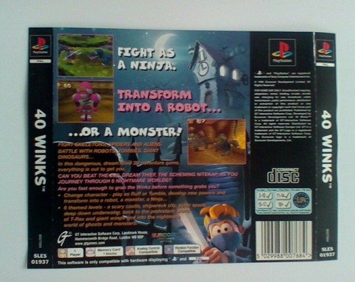 *BACK INLAY ONLY* 40 Forty Winks Back Inlay PS1 PSOne Playstation One 1 PS PSX | eBay