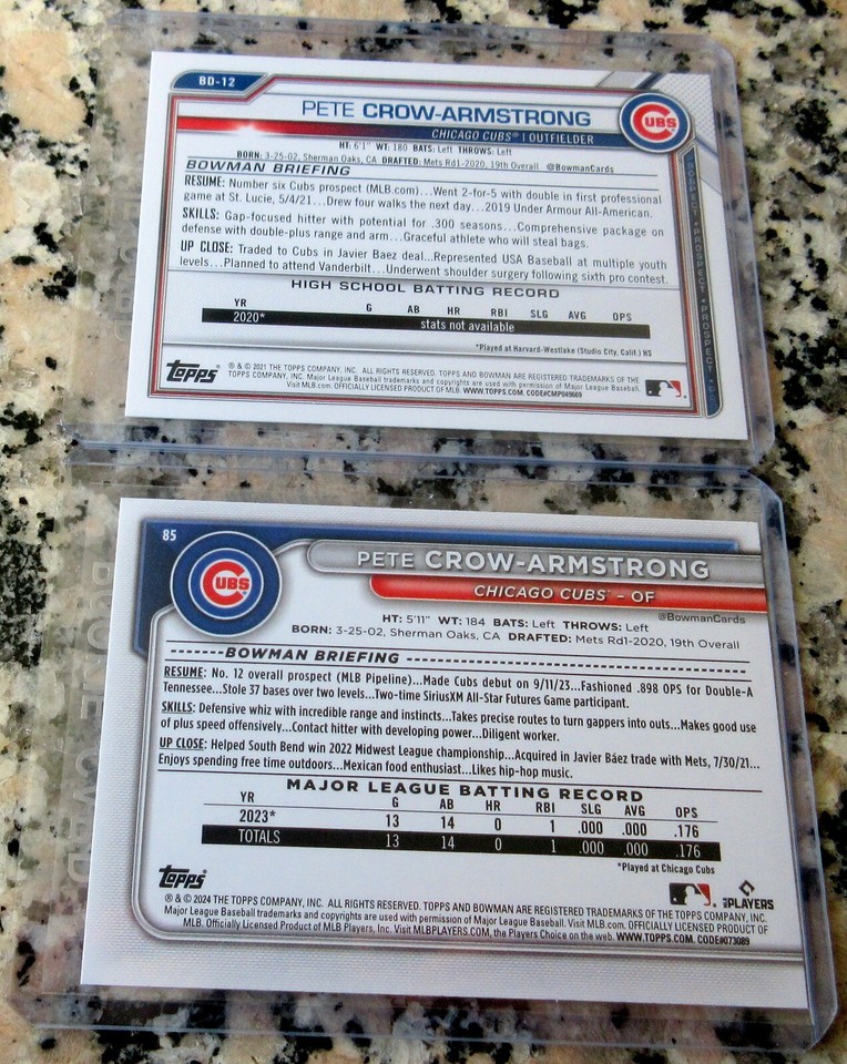 PETE CROW ARMSTRONG PCA 2 Bowman Topps #1 Draft Pick Rookie Card RC ...