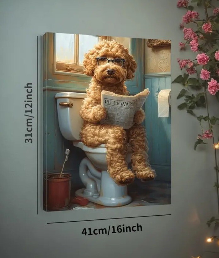 12"x16" Golden Doodle Toilet NewsPaper Glasses Funny Cute Poster *No ...